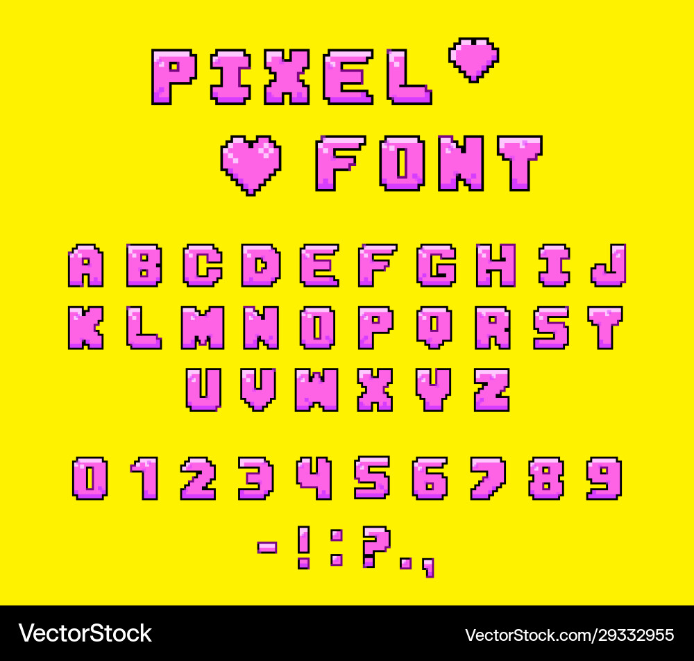 Pixel font for video games Royalty Free Vector Image