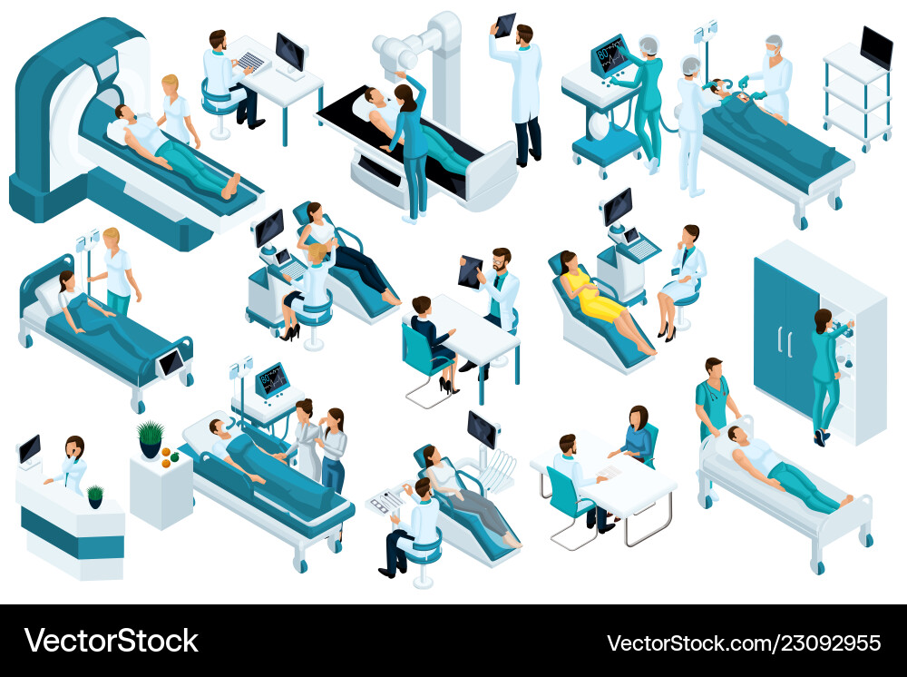 Set isometric medical workers and patients Vector Image