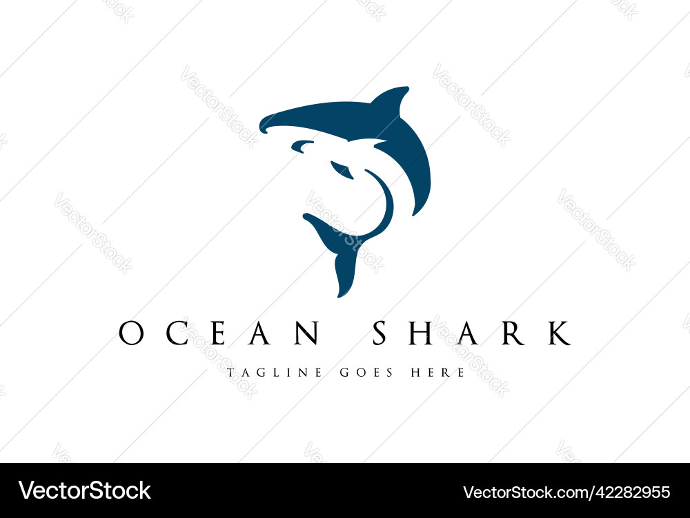 Simple minimalist ocean blue shark fish Royalty Free Vector