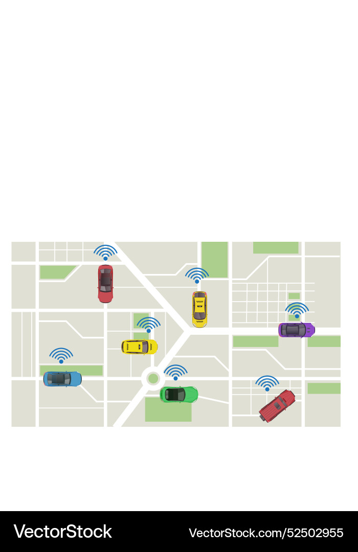 Top view flat cartoon of car on map with wireless Vector Image