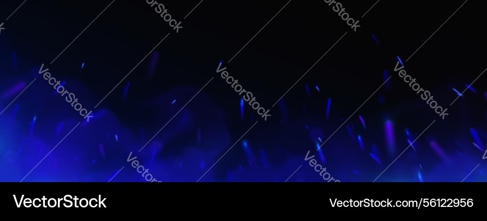 Blue fire sparks rising on black background Vector Image