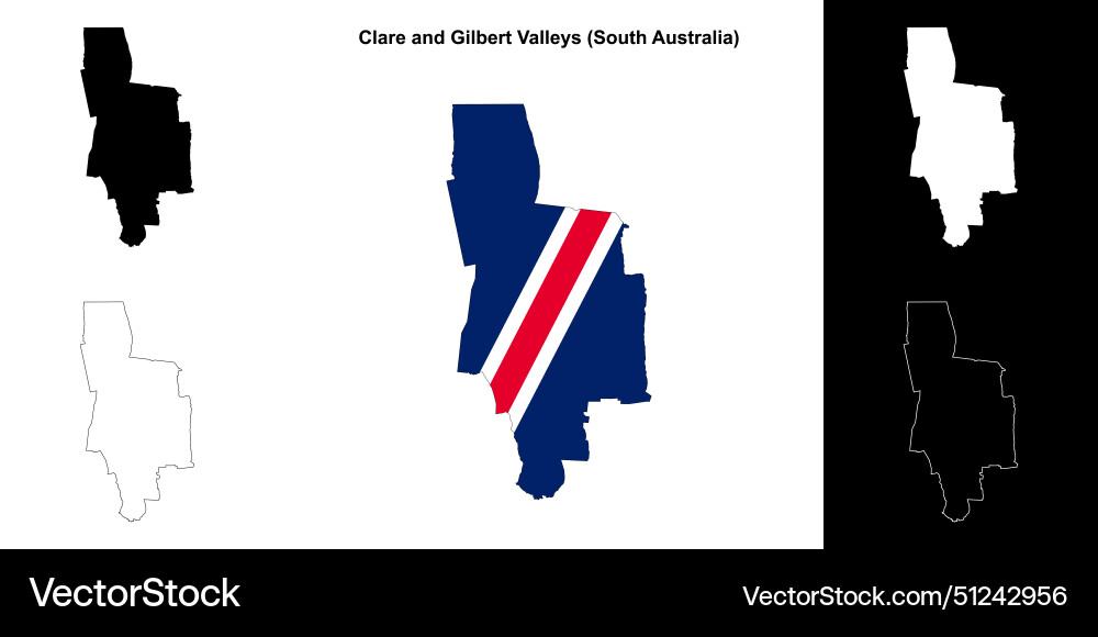 Clare and gilbert valleys outline map Royalty Free Vector