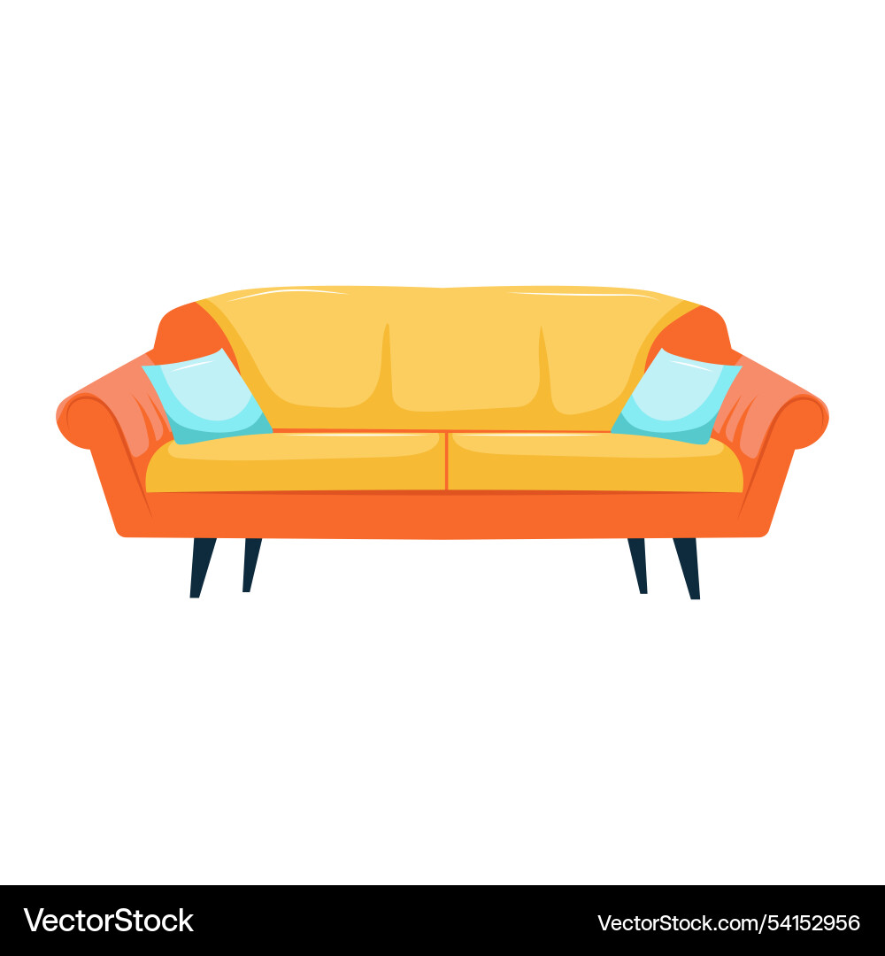 Comfort sofa with pillows in flat design orange Vector Image