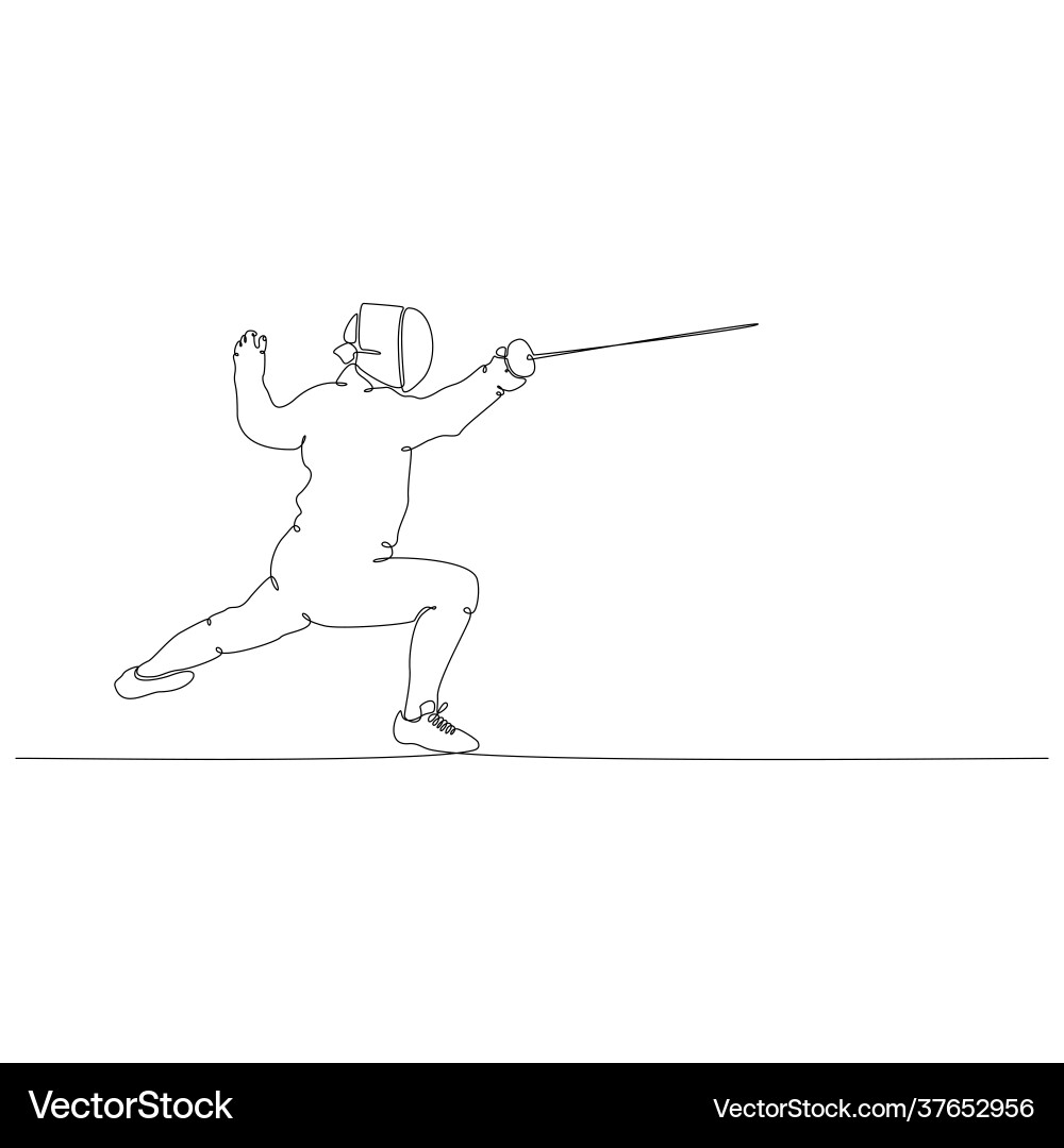 Continuous line drawing athletic fencer Royalty Free Vector