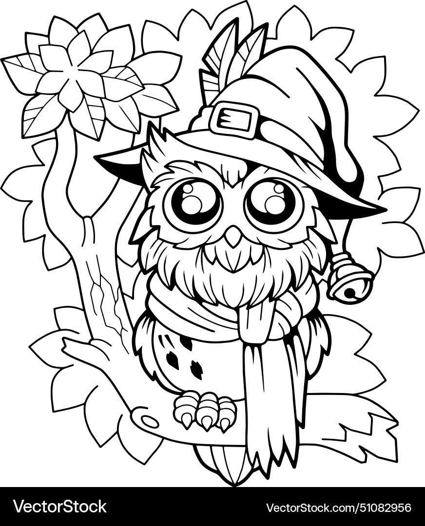 Cute owl wizard coloring book Royalty Free Vector Image