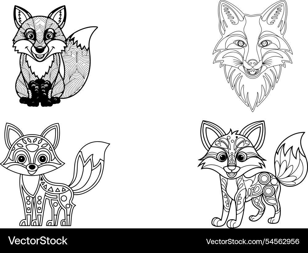 Mandala style line drawing happy fox art design Vector Image