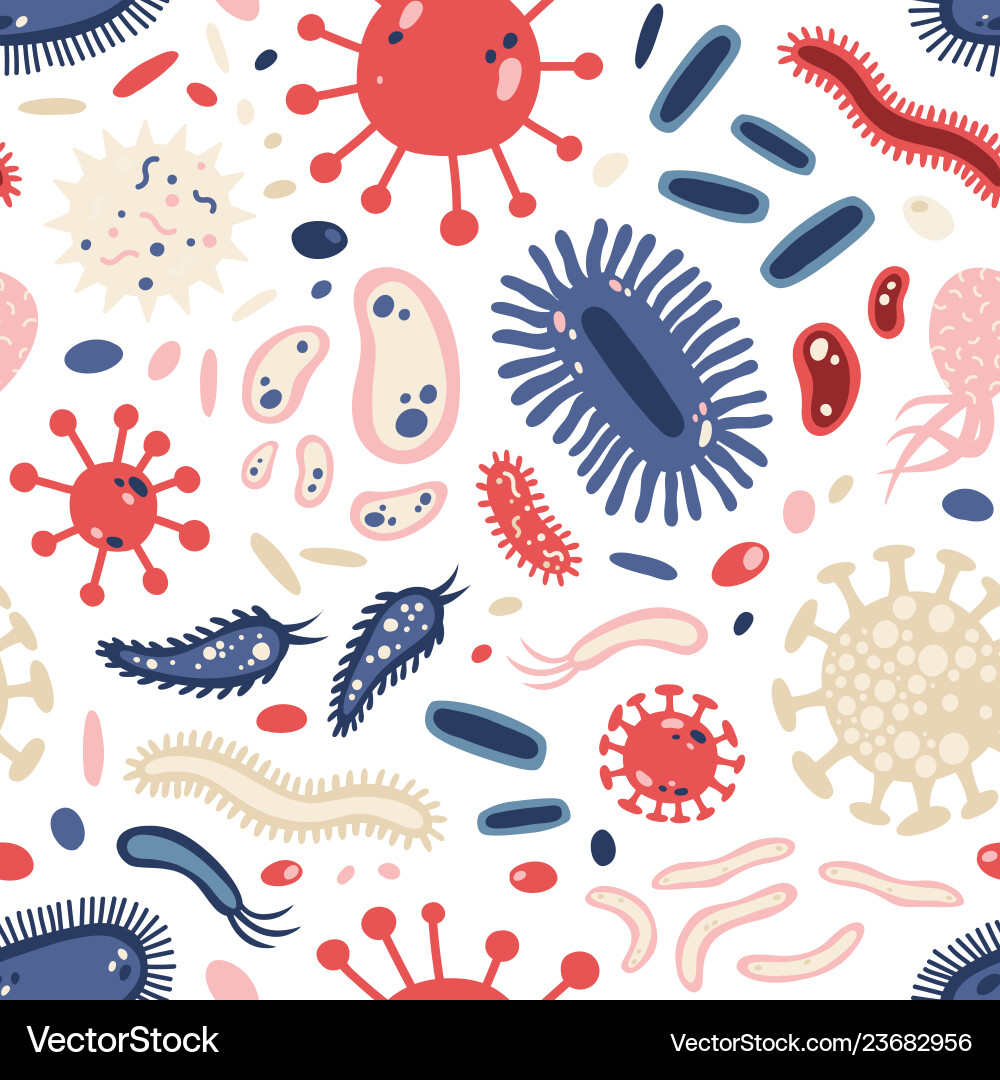 Seamless pattern with single cell microorganisms Vector Image
