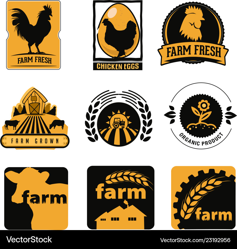 Set vintage and modern farm logo labels Royalty Free Vector