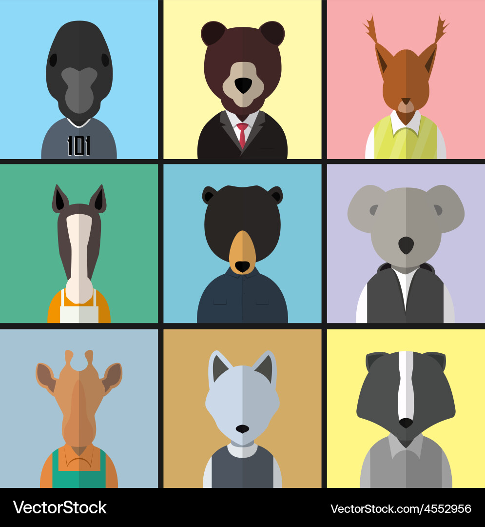 Tier avatar Icon Set Lizenzfreies Vektorbild