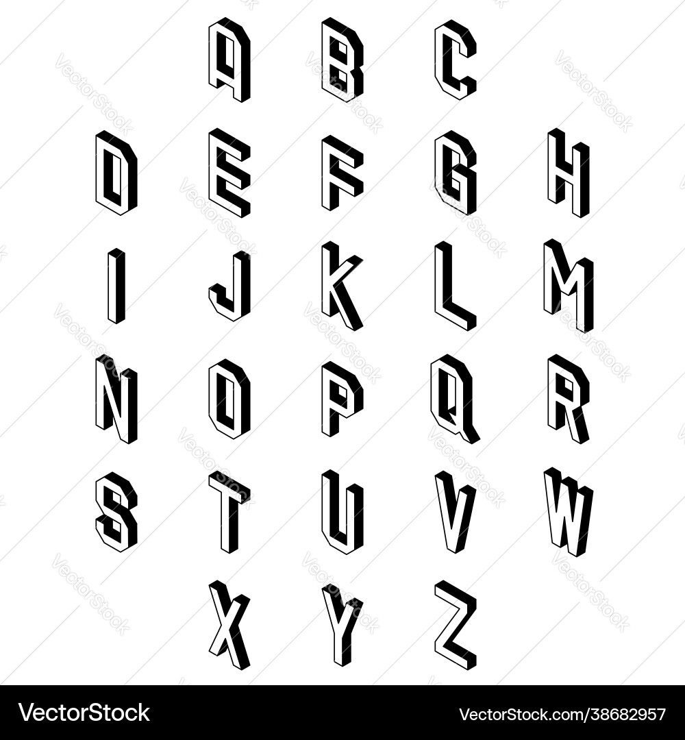 3d flat style font set alphabet letters Royalty Free Vector