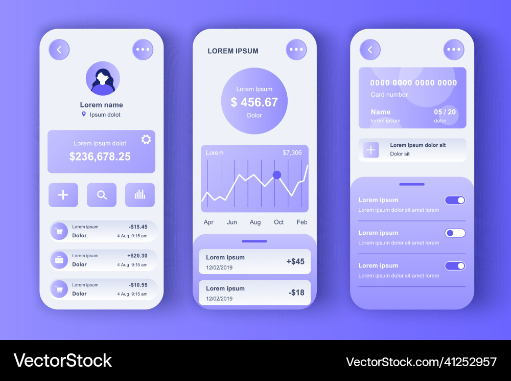 Online banking unique neomorphic design kit Vector Image Online banking unique neomorphic design kit Vector Image