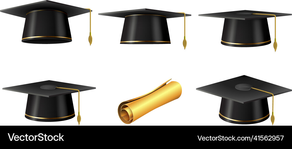 Realistic university graduation academic black cap