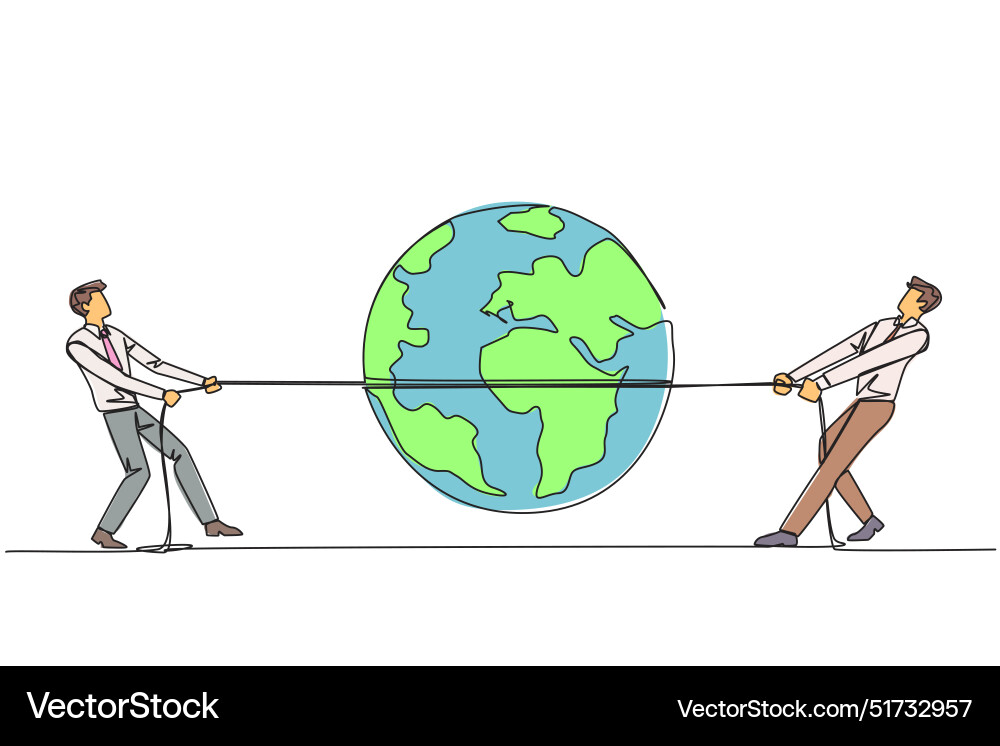 Single one line drawing two businessmen fighting Vector Image