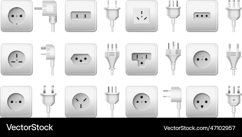 Wandsteckdose und Stecker-Typen elektrische Energiestelle