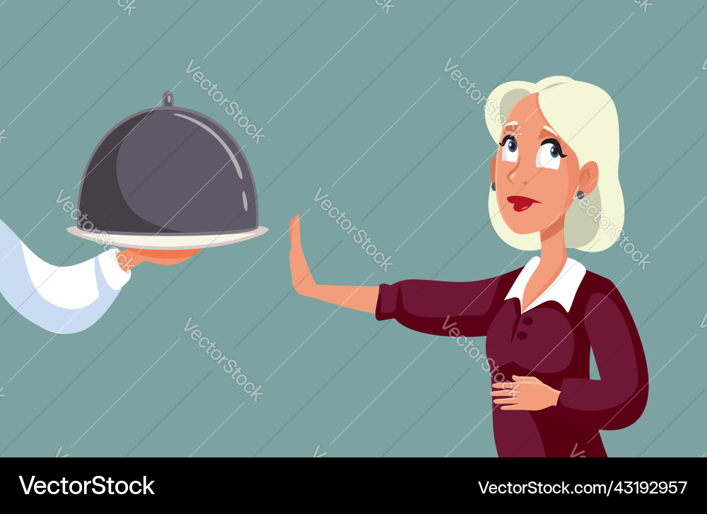 Woman Refusing Food - Fasting Illustration Vector Image