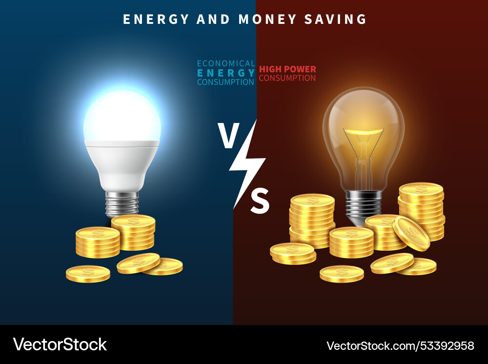 Bulb vs led comparing energy and money Royalty Free Vector