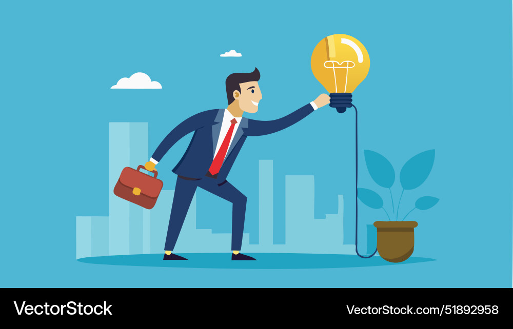 Businessman illuminating innovative solution Vector Image