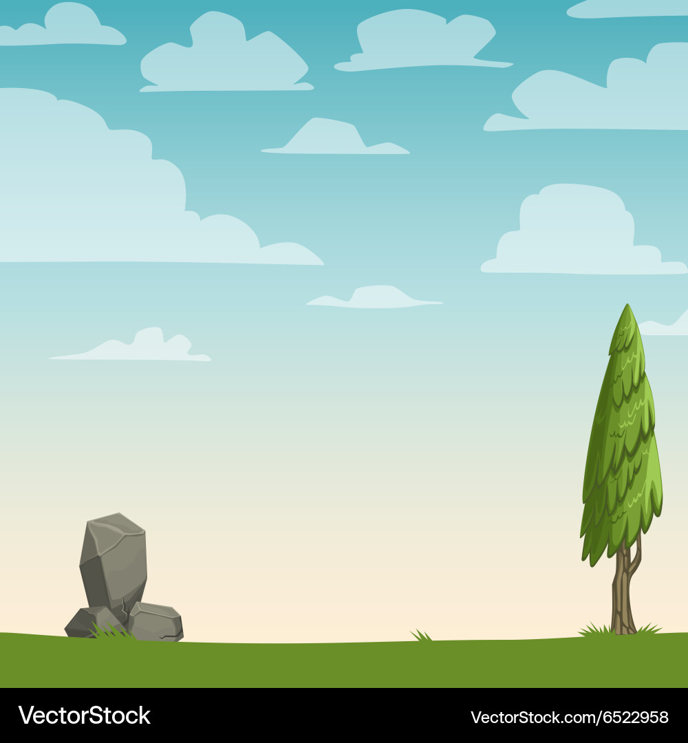 Cartoon nature background with a tree Royalty Free Vector