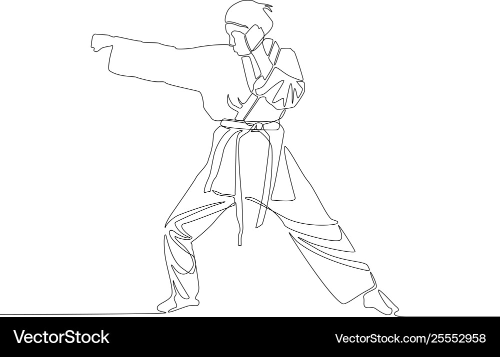 Continuous line drawing karate girl makes a punch Vector Image