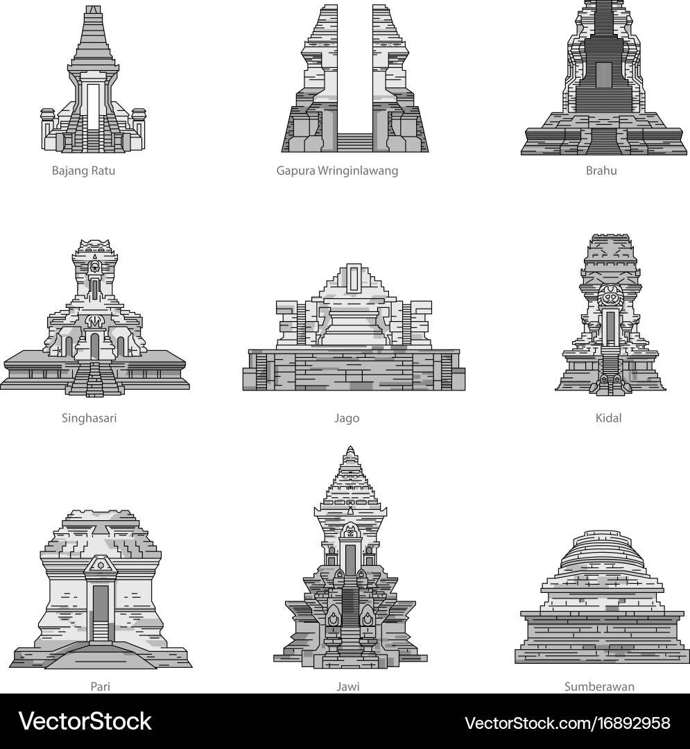East java temple pack Royalty Free Vector Image