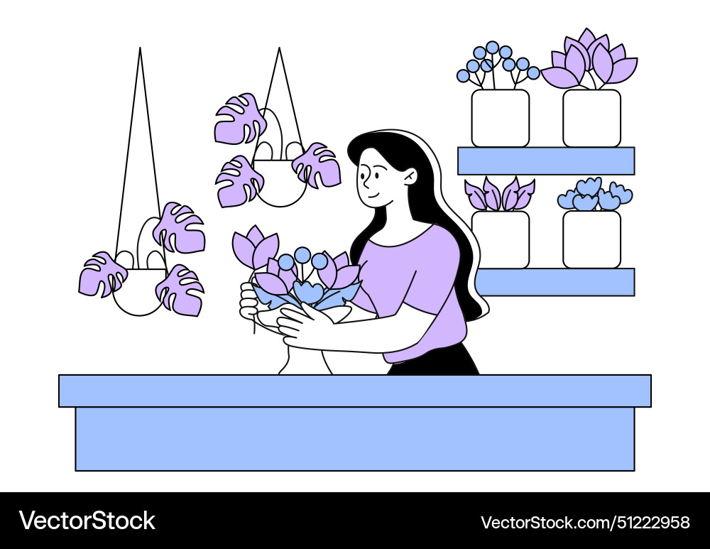 Florist in flower shop linear Royalty Free Vector Image