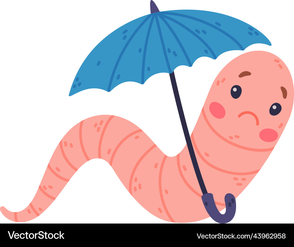 Funny pink worm character with sad face Royalty Free Vector