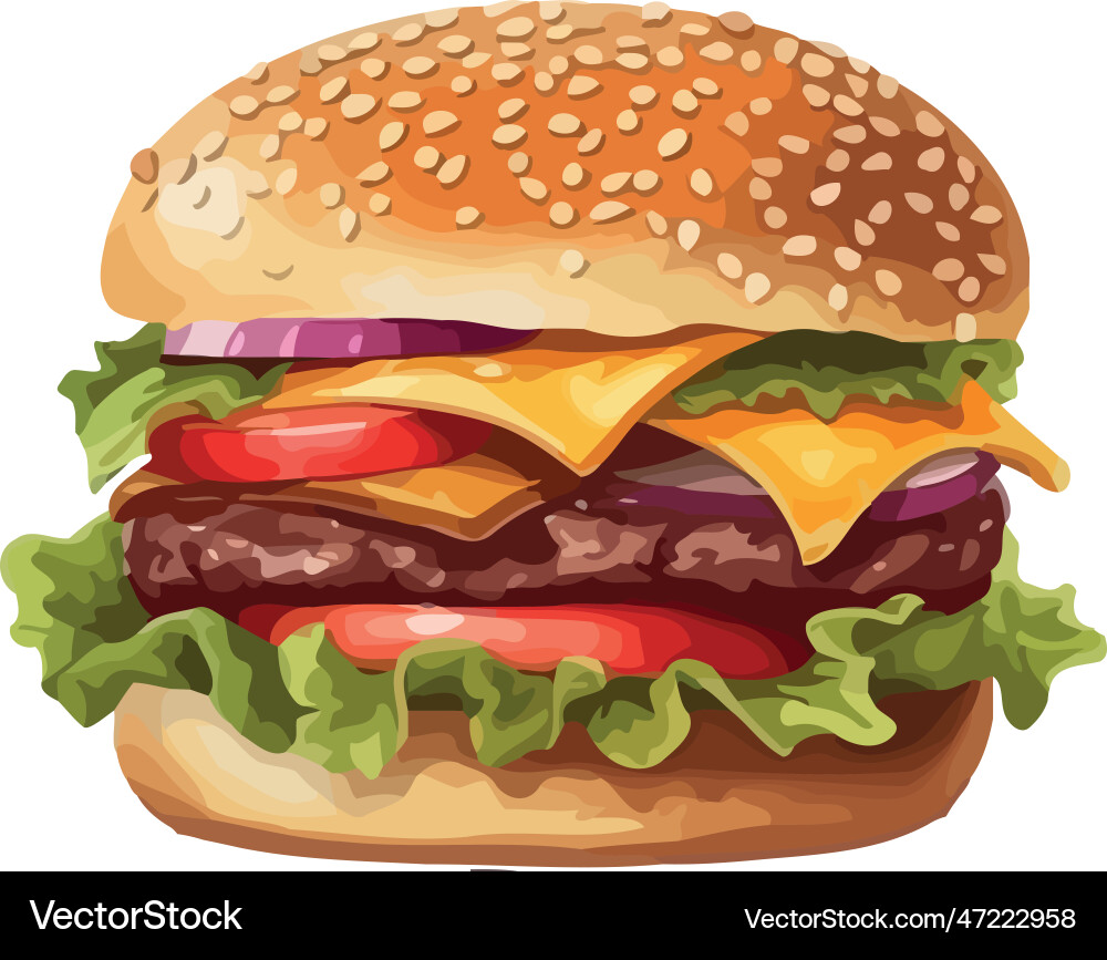 Grilled beef burger with cheddar and tomato Vector Image