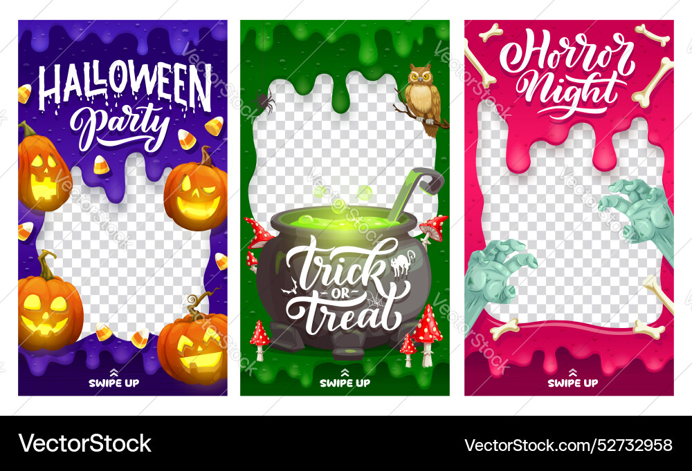 Halloween social media post frames with slime Vector Image