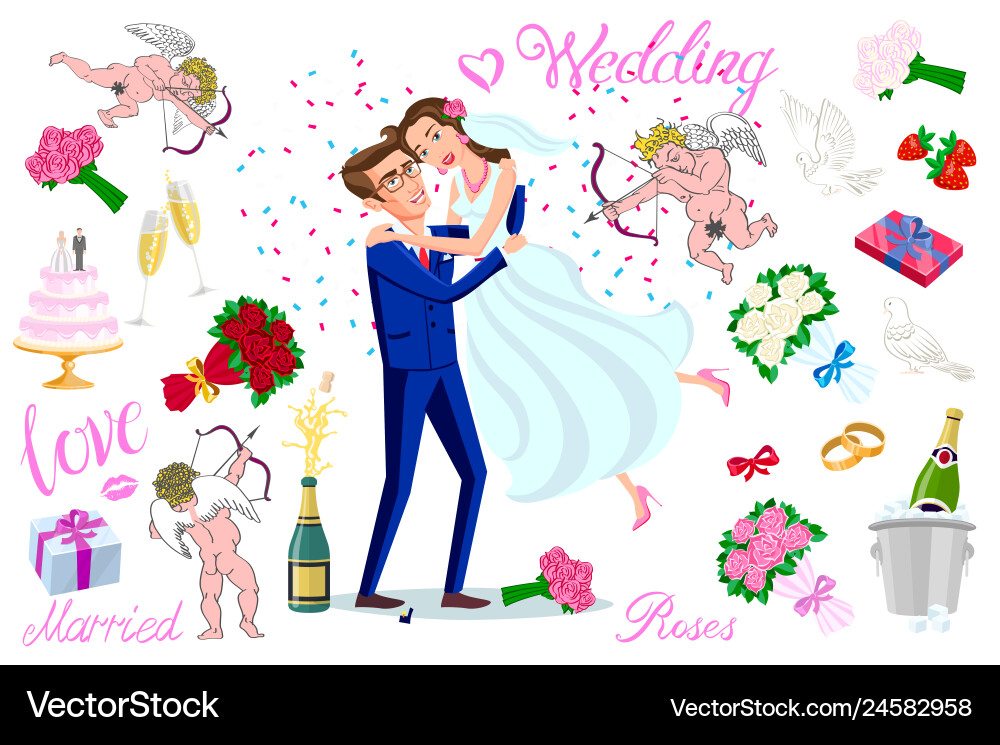 Joyful Newlyweds Wedding Celebration Royalty Free Vector