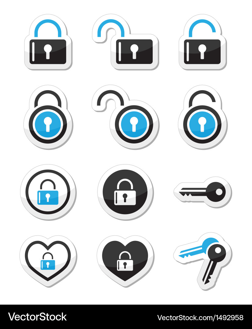 Padlock key account icons set Royalty Free Vector Image