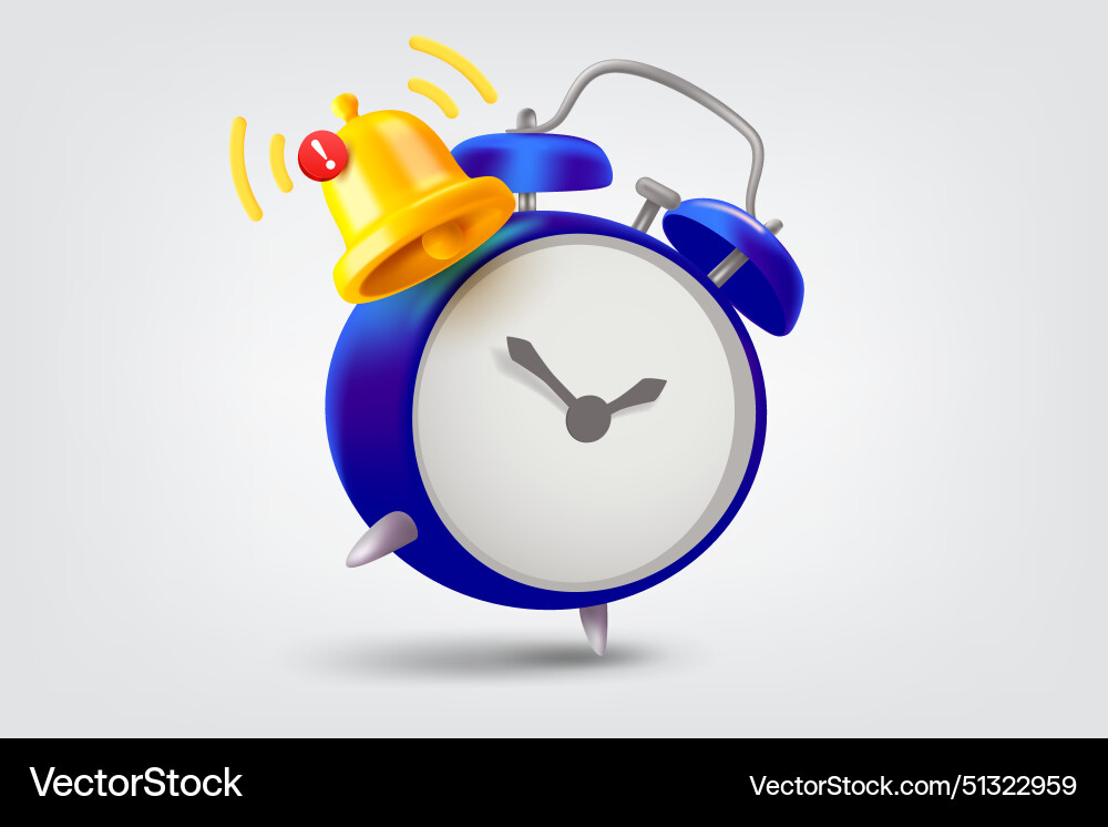 Blue alarm clock with ringing bell 3d Royalty Free Vector
