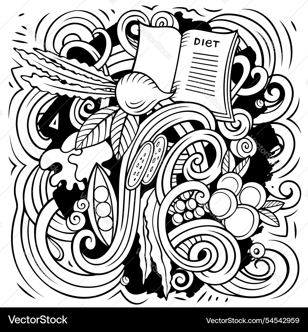 Cartoon doodles diet food Royalty Free Vector Image