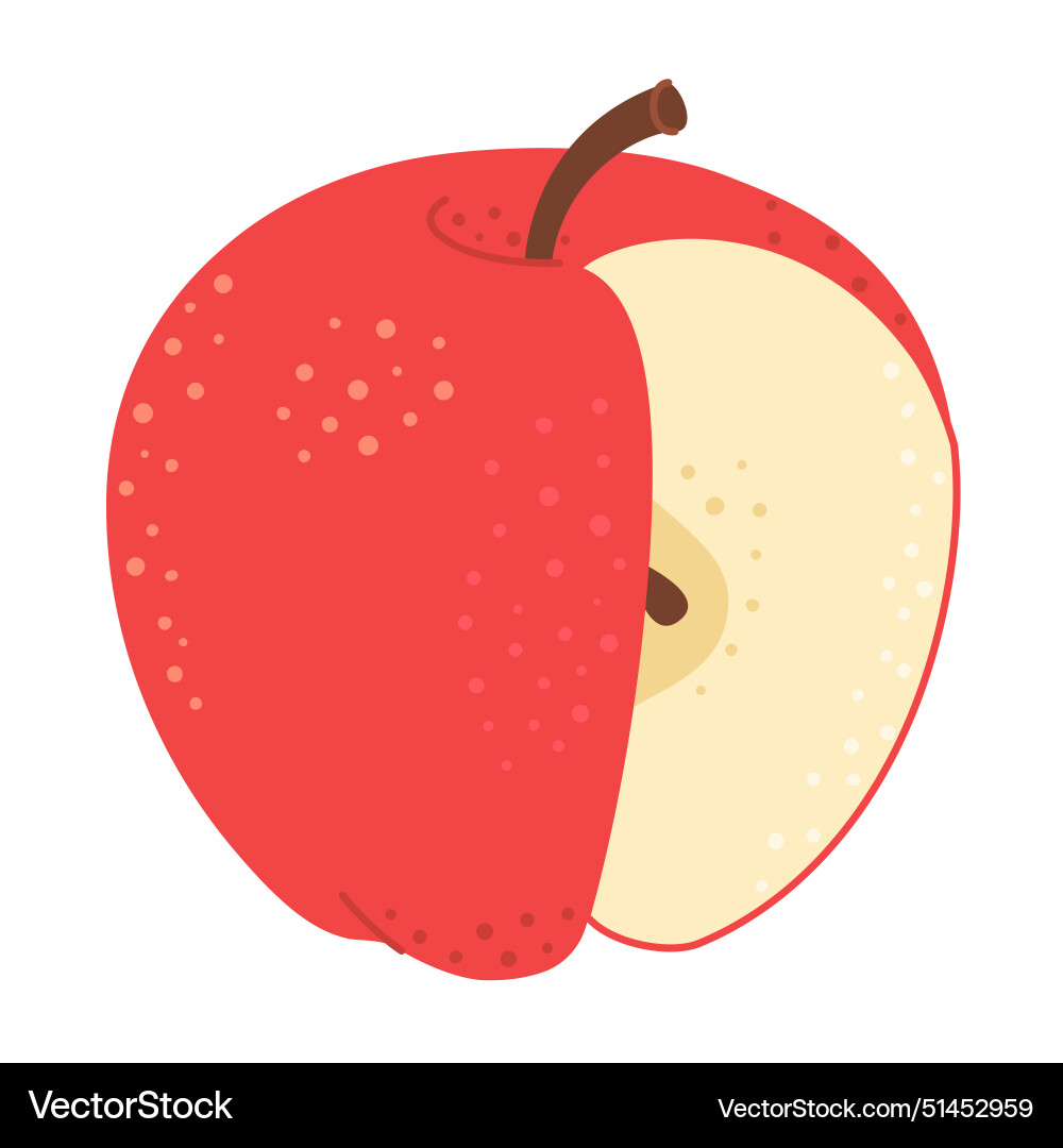 Cut red apple cartoon icon hand drawncartoon Vector Image