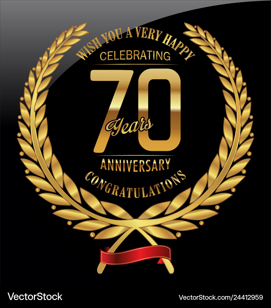 Golden 70th Anniversary Wreath Royalty Free Vector Image