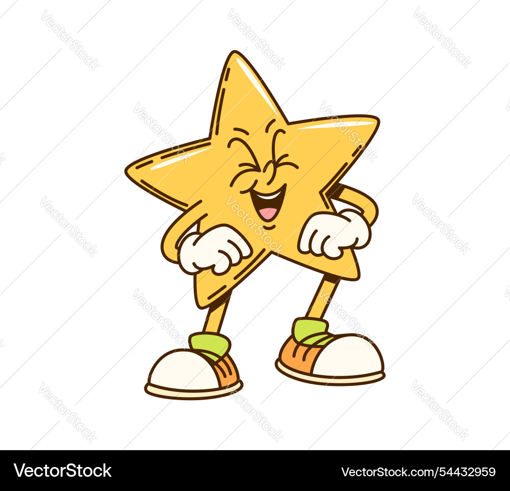 Groovy star math geometric figure character laugh Vector Image