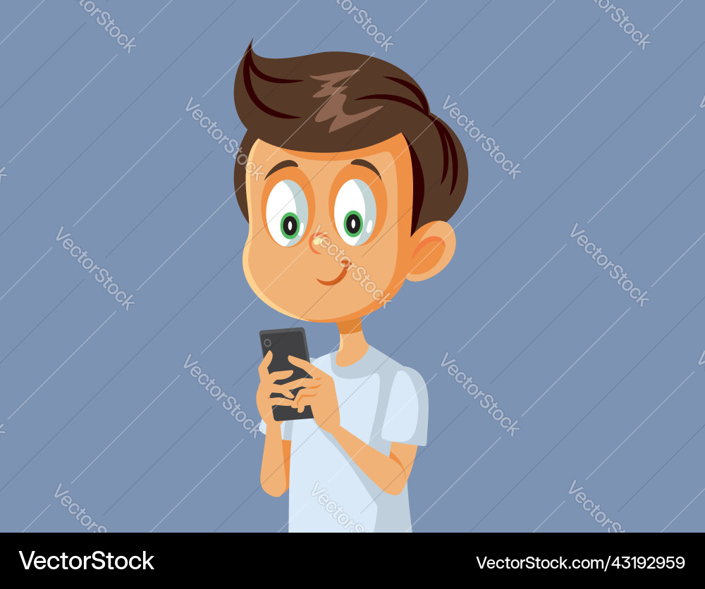 Little boy holding a phone cartoon Royalty Free Vector Image