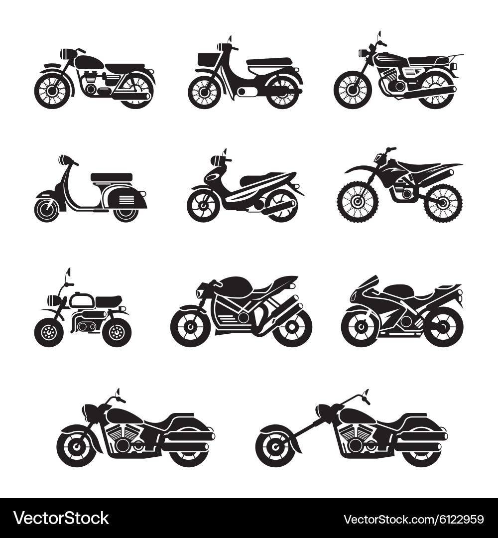 Motorcycle types objects icons set Royalty Free Vector Image