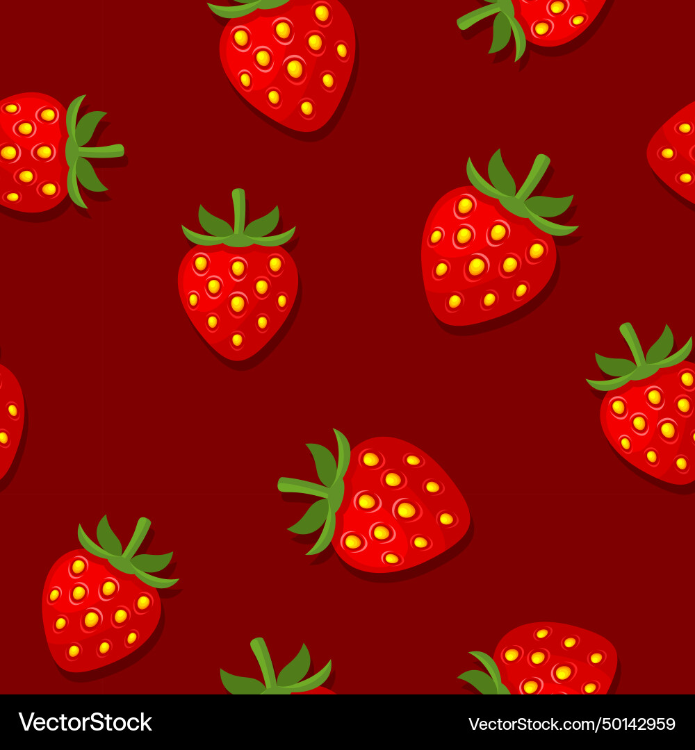 Strawberry seamless pattern with red background Vector Image