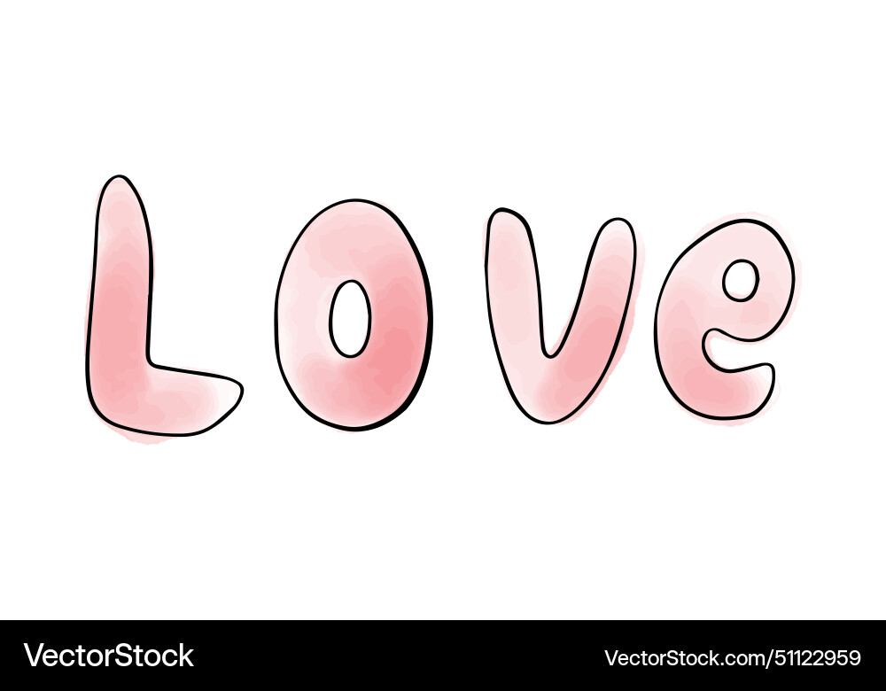 Word love watercolor doodle element Royalty Free Vector