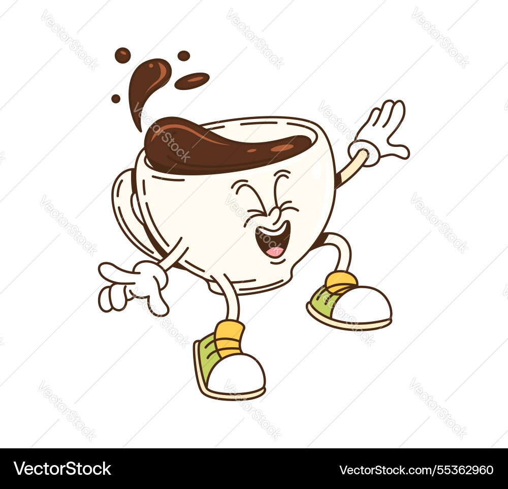 Cartoon groovy coffee cup drink laughing character