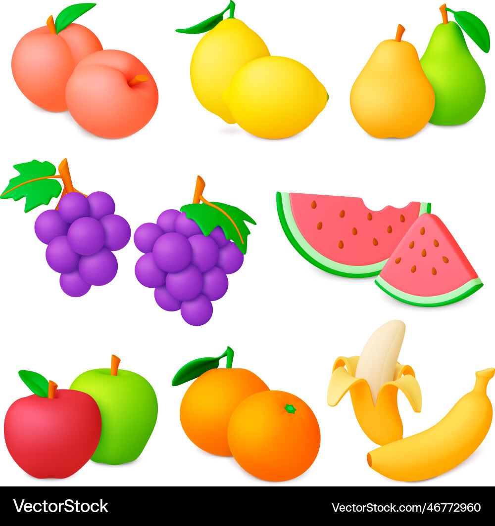 Fruits 3d icons isolated realistic fruit Vector Image