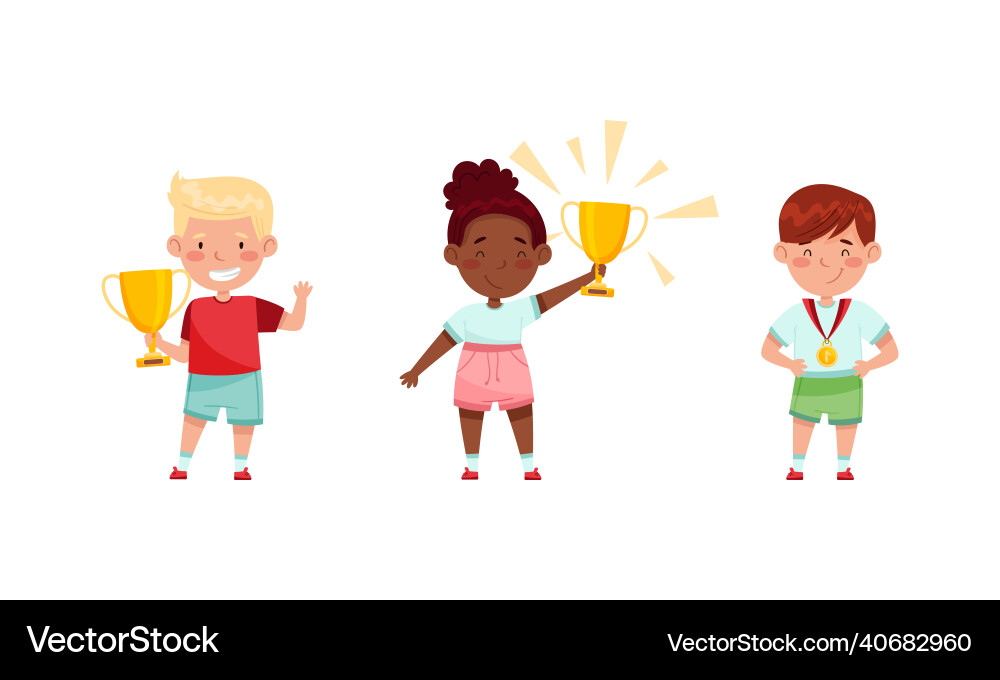 Kids celebrating victory in game competition Vector Image