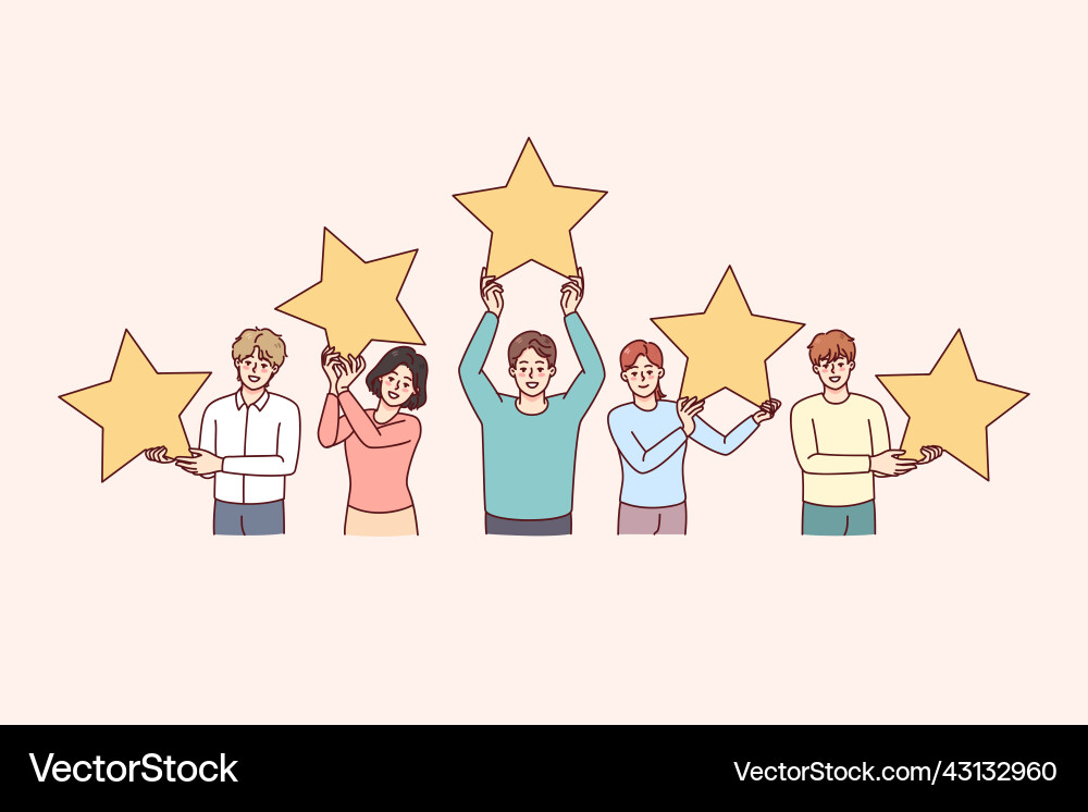 People holding stars giving client feedback Vector Image