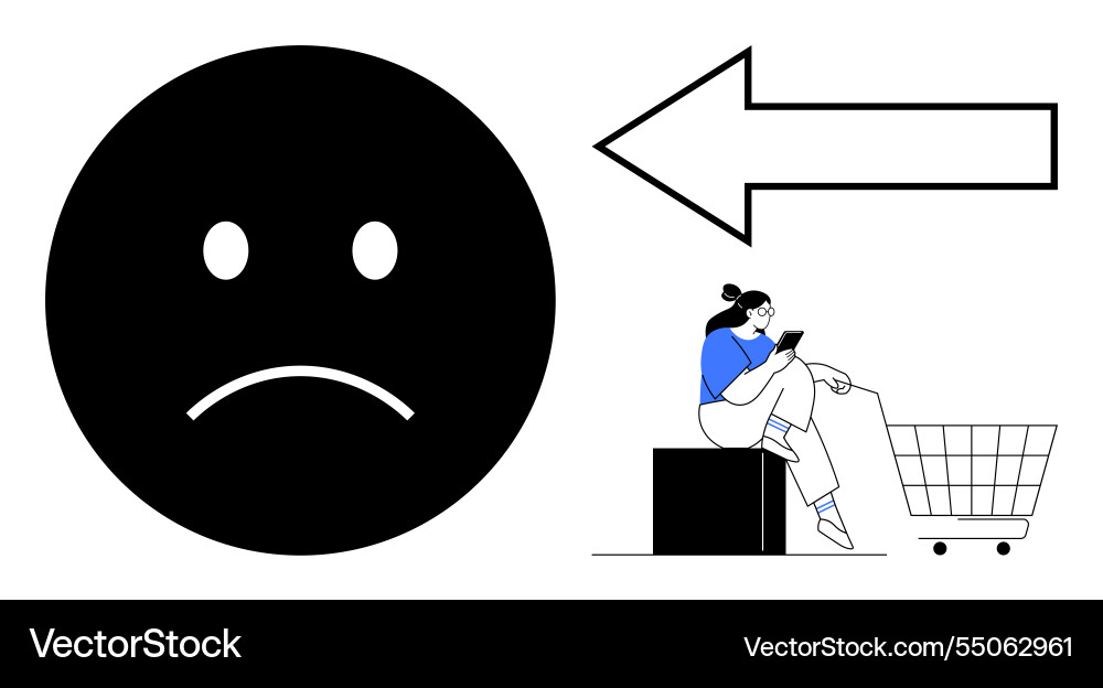 Disappointed shopper concept sad face arrow Vector Image