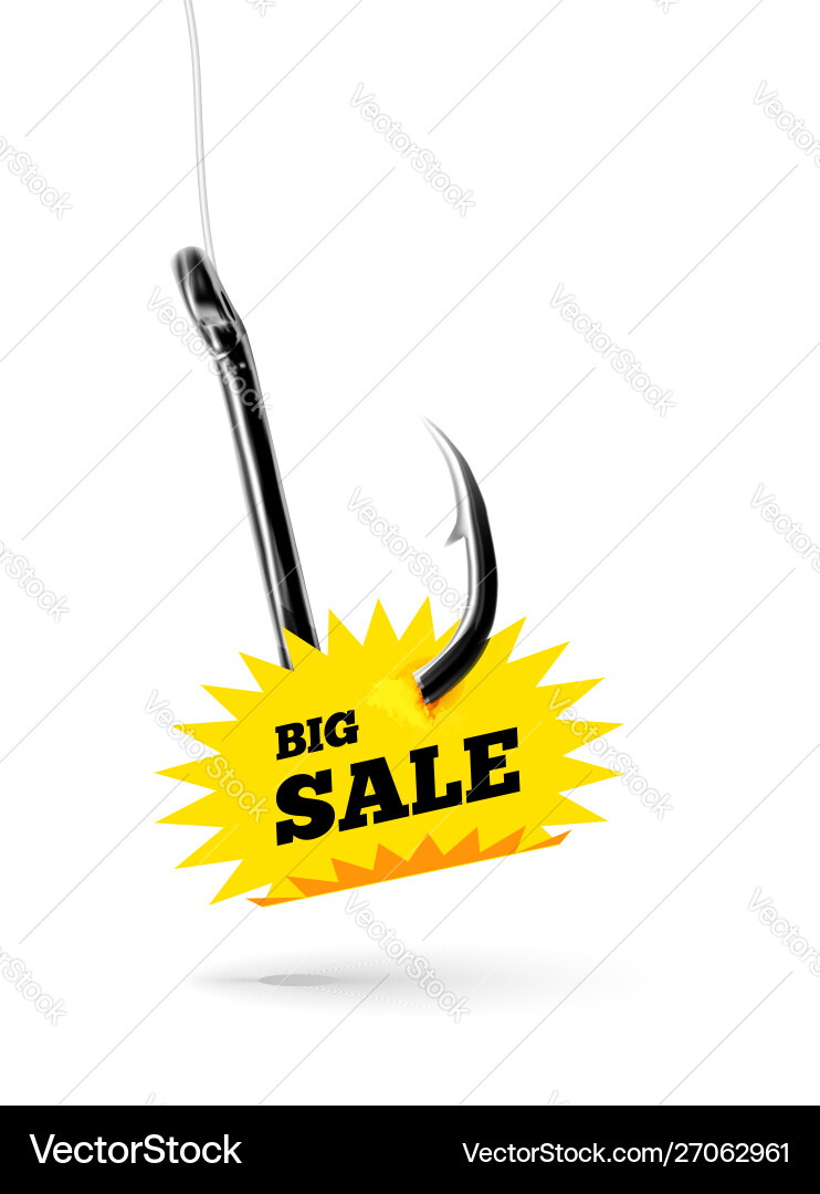 Fishing hook with label price tag text big Vector Image