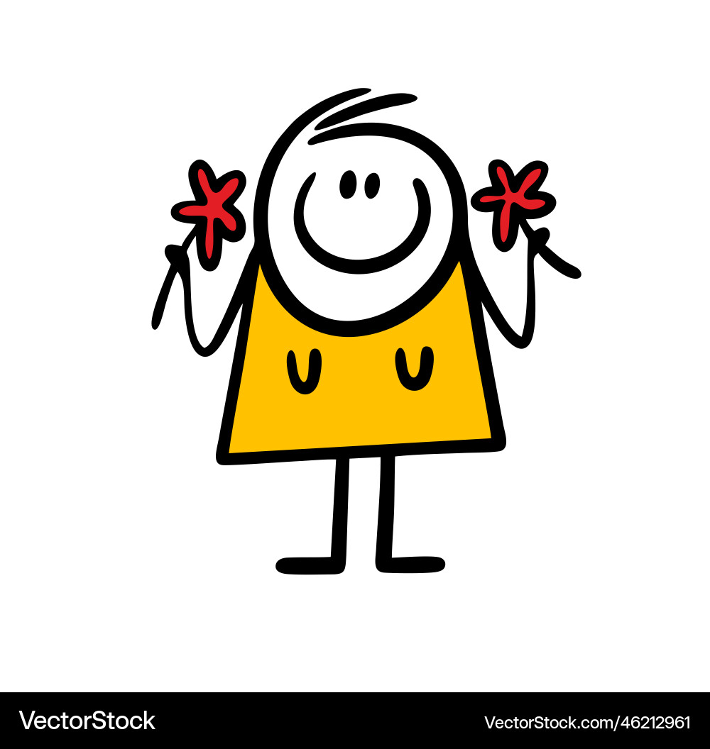 Happy cartoon female stickman holding spring Vector Image