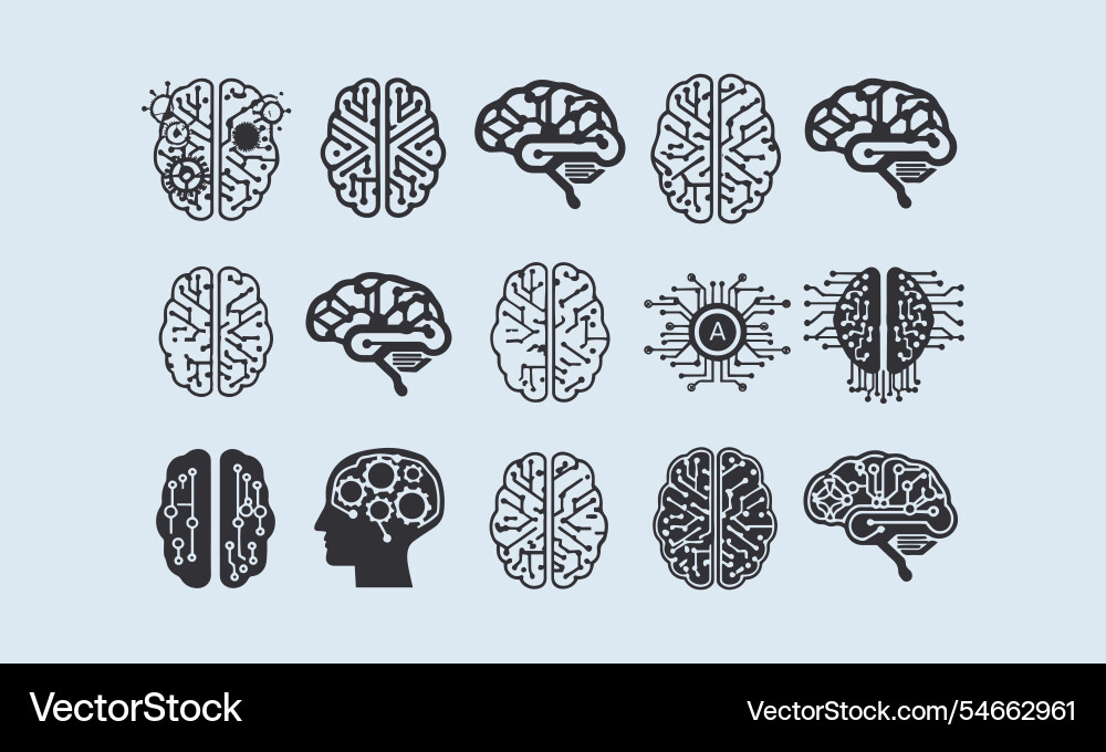 Set of brain and artificial intelligence icons Vector Image