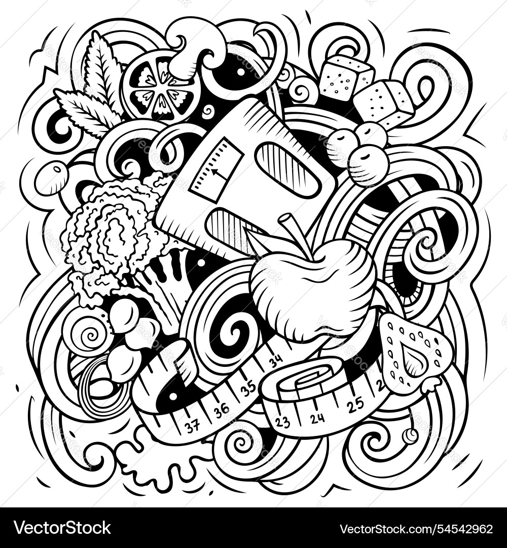 Cartoon doodles diet food Royalty Free Vector Image