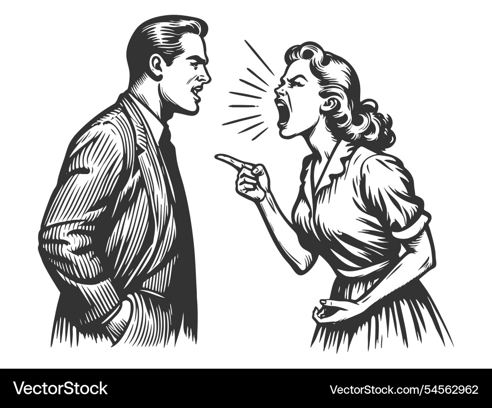 Couple arguing engraving Royalty Free Vector Image