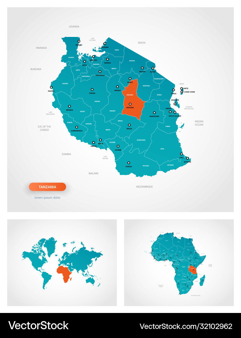 Editable template map tanzania with marks Vector Image